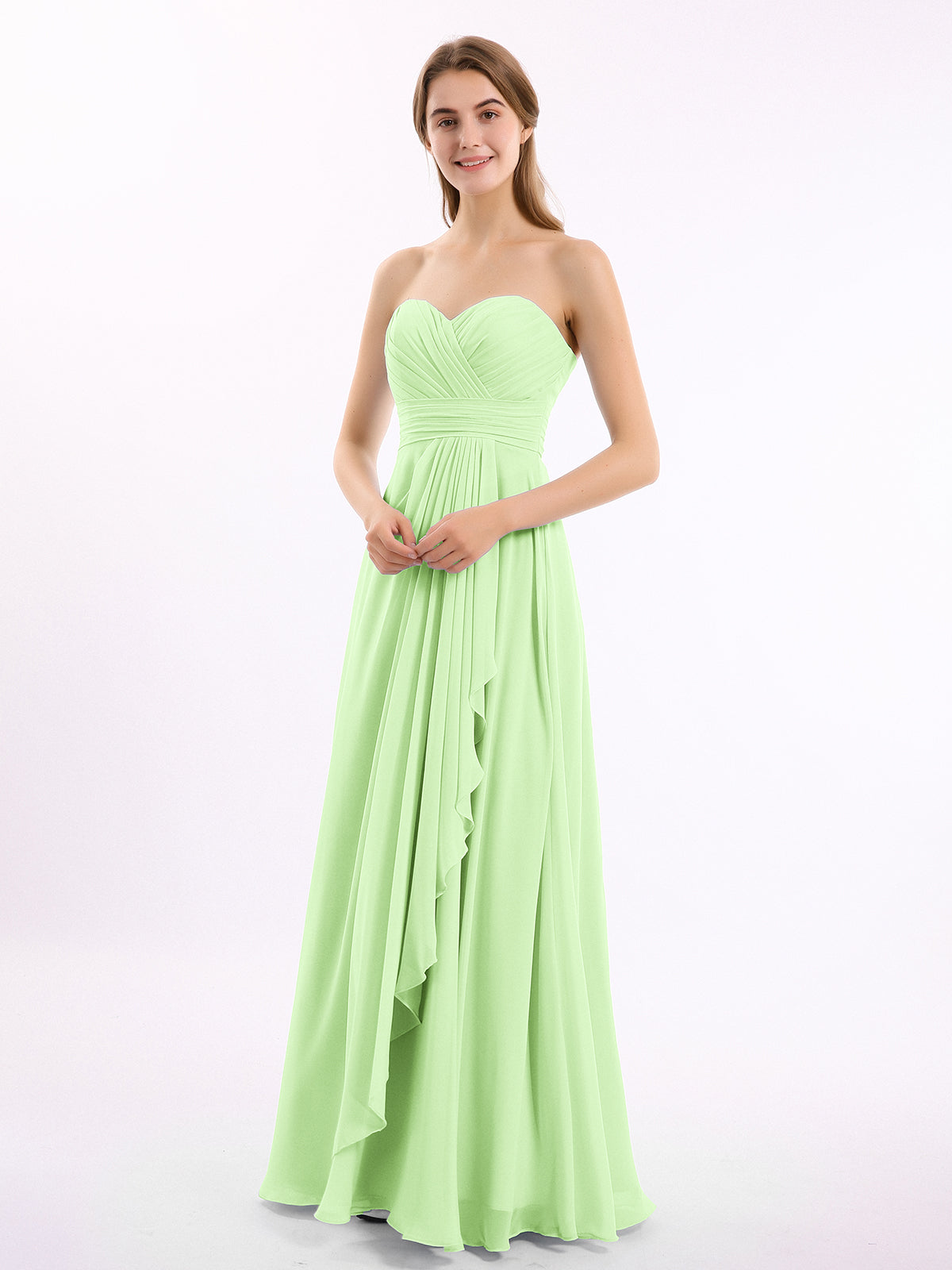 Strapless Sweetheart Neck Chiffon Dresses Sage – BABARONI