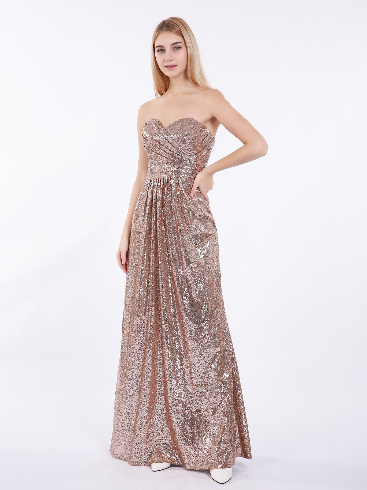 Strapless Full Length Sequins Dress Metallic Gold Plus Size – BABARONI