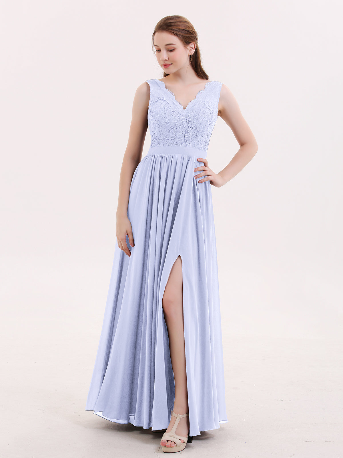 Lace And Chiffon Sexy Dress With Slit Lavender Plus Size Babaroni 4461