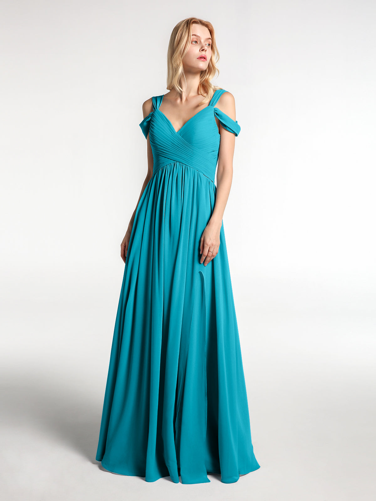 Cold Shoulder Empire Waist Max Dress with Slit Jade – BABARONI