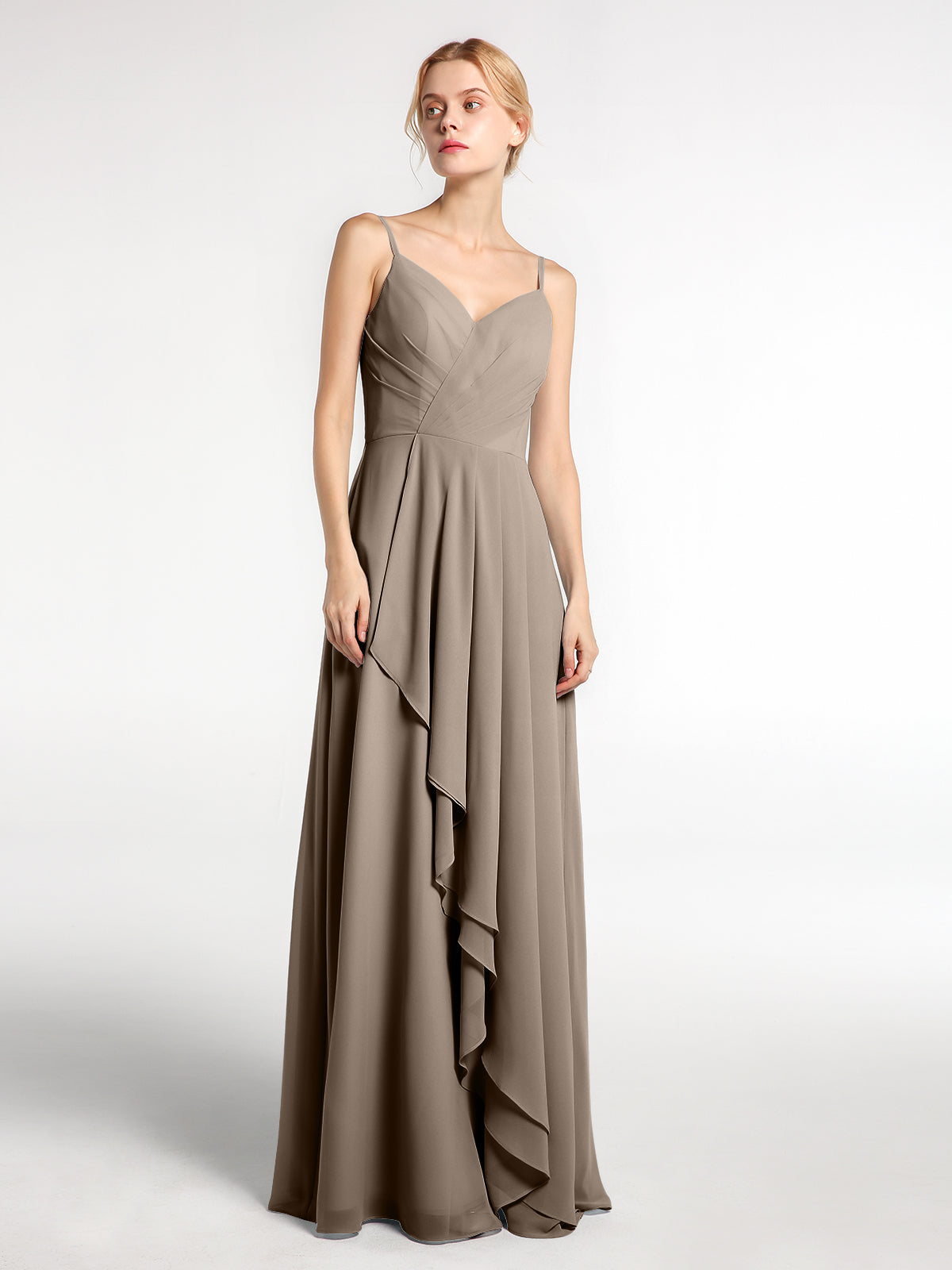 Spaghetti Strap Sweetheart Neck Dress with Cascade Taupe – BABARONI