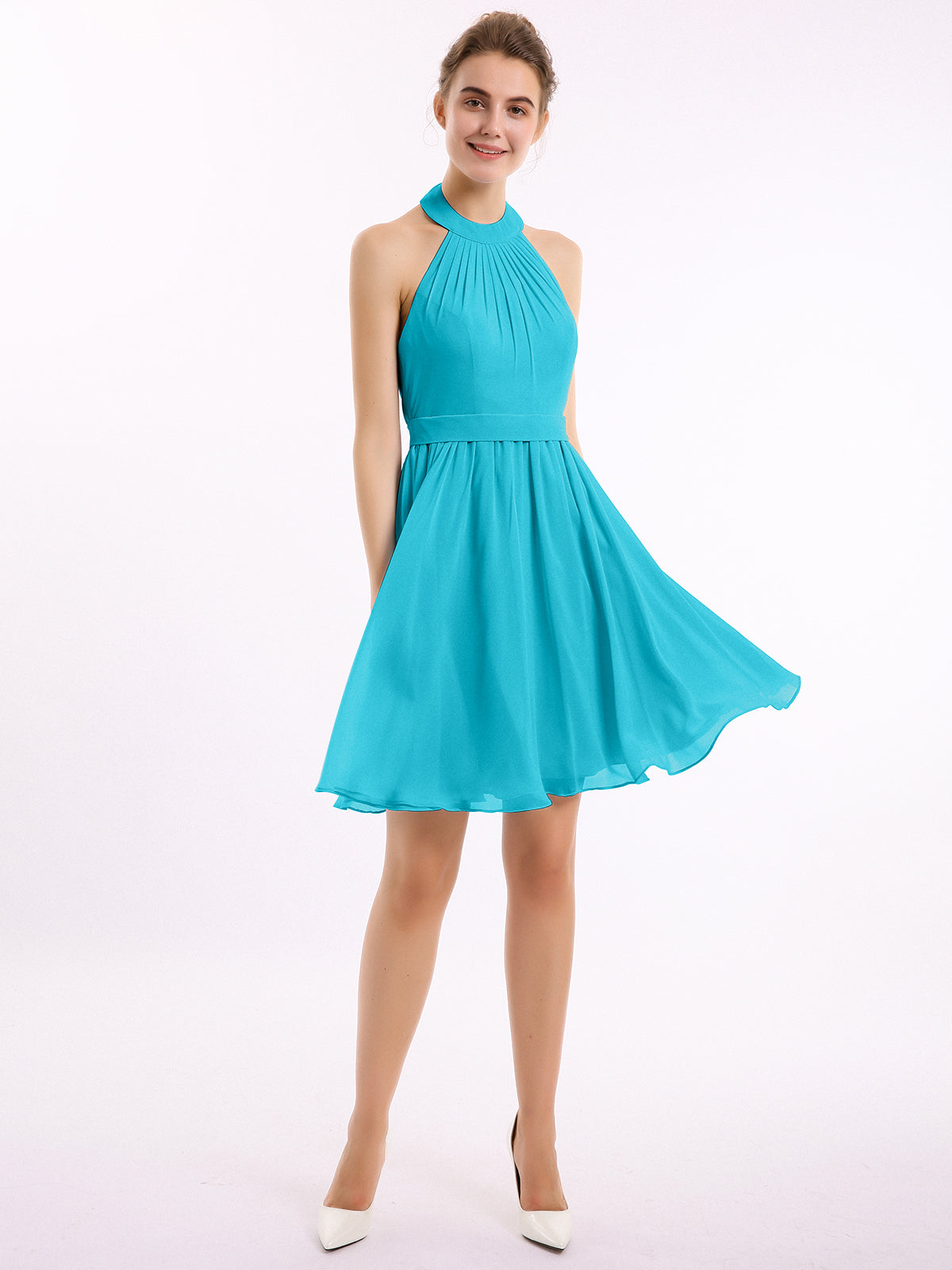 Halter Chiffon Short Bridesmaid Dresses-Jade – BABARONI