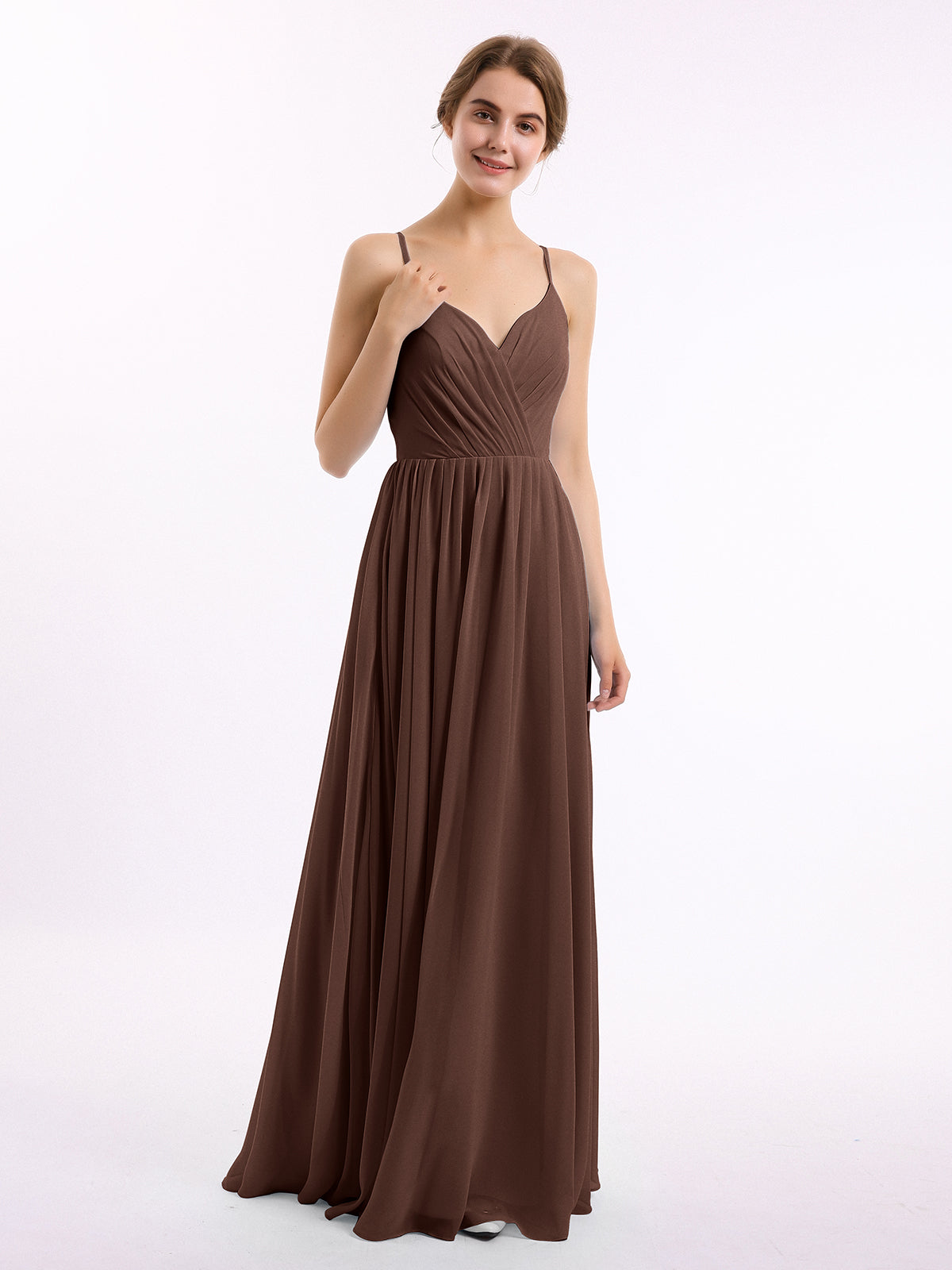 Chiffon Bridesmaid Dresses with Spaghetti Straps-Chocolate Plus Size – BABARONI