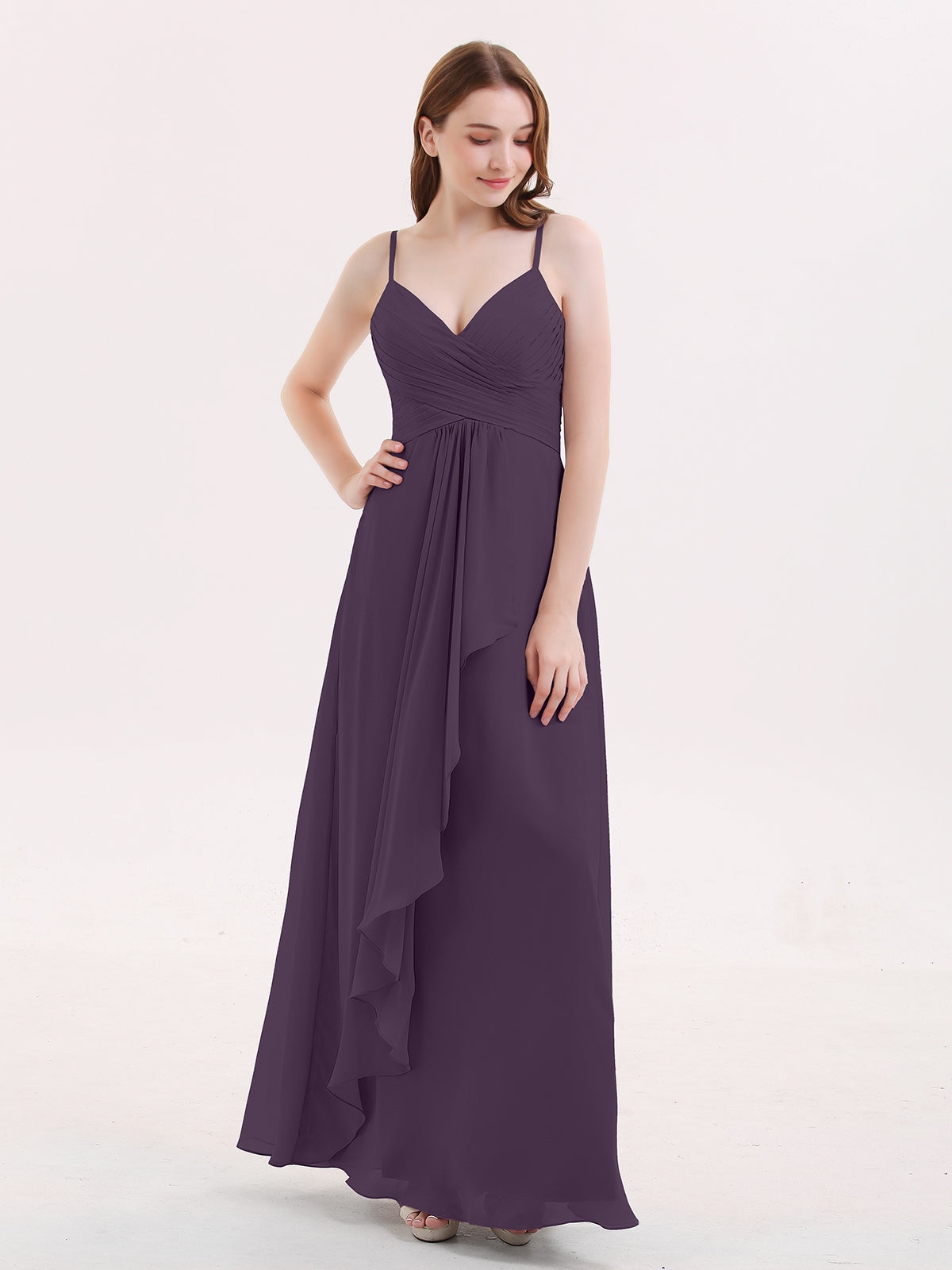 Chiffon Bridesmaid Dresses with Cascade Skirt-Plum Plus Size – BABARONI