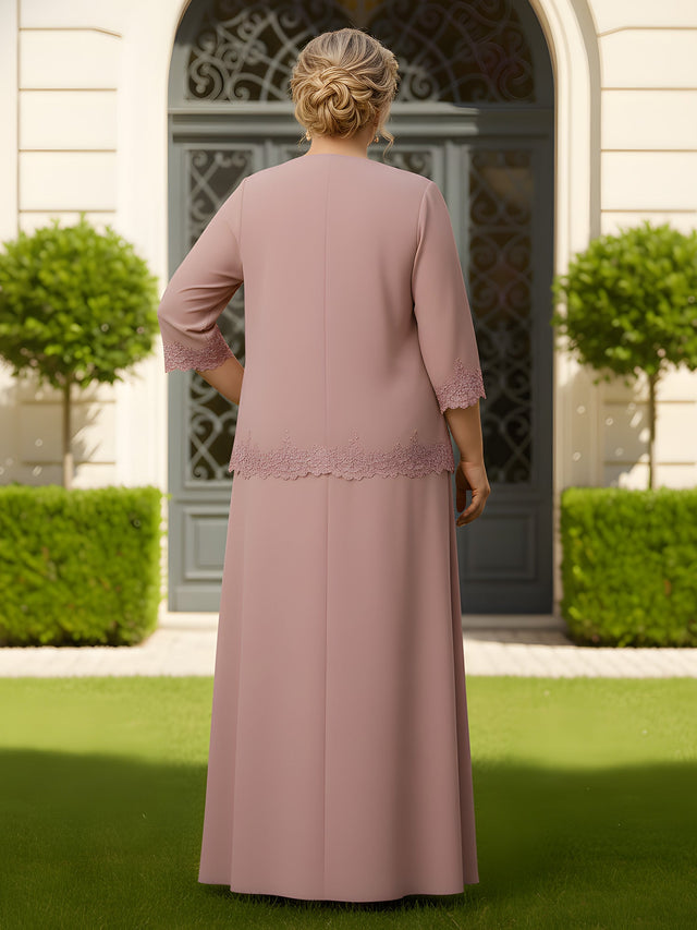 Lace Trim Two-Piece Chiffon Maxi Suit Mother Dress Dusk – BABARONI