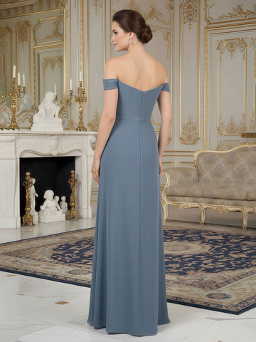 Pleated Off-the-Shoulder Applique Floor-length Mother Dress Cabernet ...