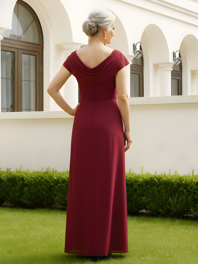 A-Line Cowl Neck Pleated Floor-length Mother Dress With Slit Lavender ...