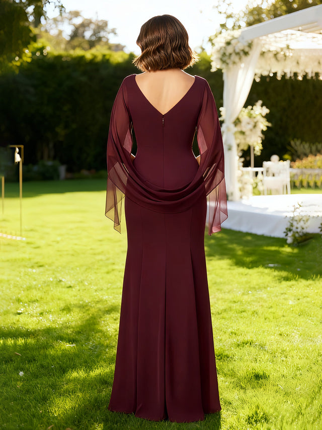 Bateau Neck Cape Sheath Floor-length Mother Dress Moss – BABARONI