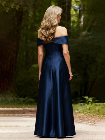 Bow Off-the-Shoulder A-Line Long Satin Mother Dress Lilac – BABARONI