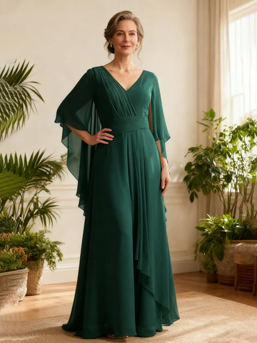 Chiffon Drape V-Neck Mother Dress with Flutter Cape Sleeves Daffodil ...
