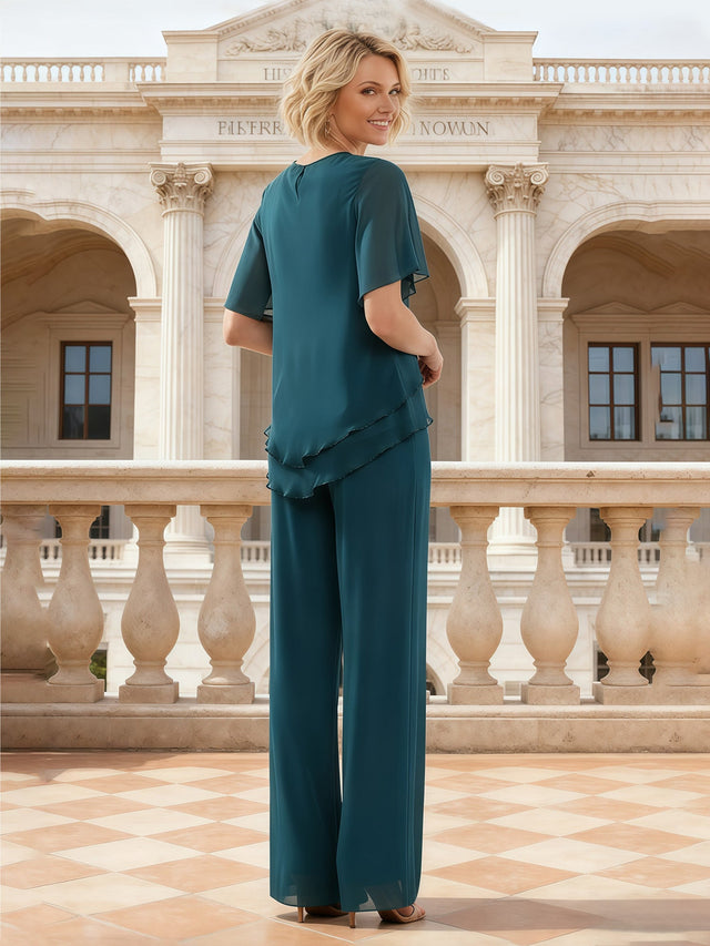 Layered Chiffon Pant Suit Beaded Trim Wide Leg Design Lime Green – BABARONI