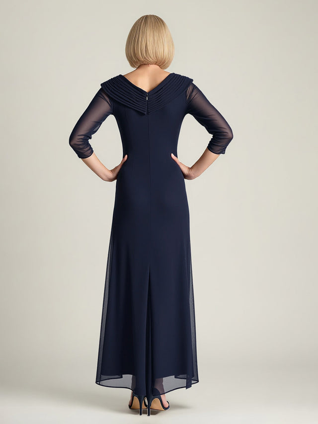 Chiffon Ruched Bodice Formal Mother Dress with Sheer Sleeves Lime Green ...