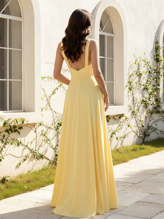 A-Line Pleated V-neck Long Prom Dress With Slit Lime Green – BABARONI
