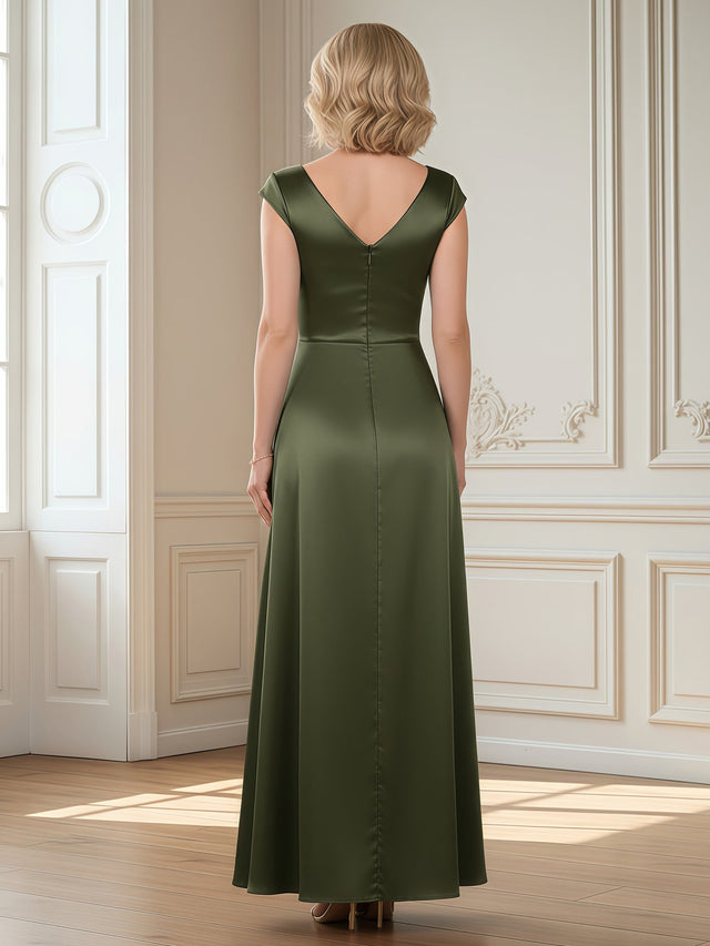A-Line Maxi Mother Dress with Side Tie Detail and Slit Olive Green ...