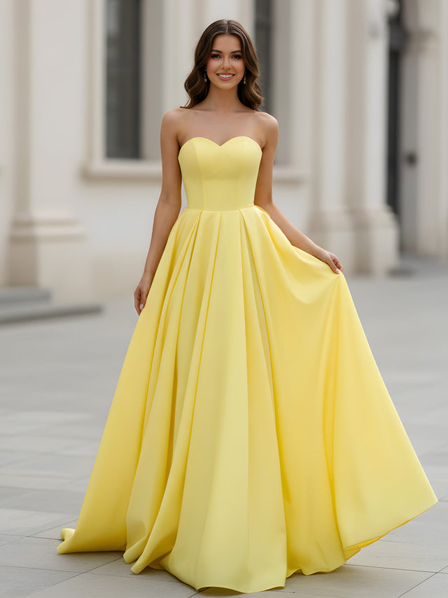 Sweetheart Neck A-Line Ruched Sweep Train Prom Gown White – BABARONI