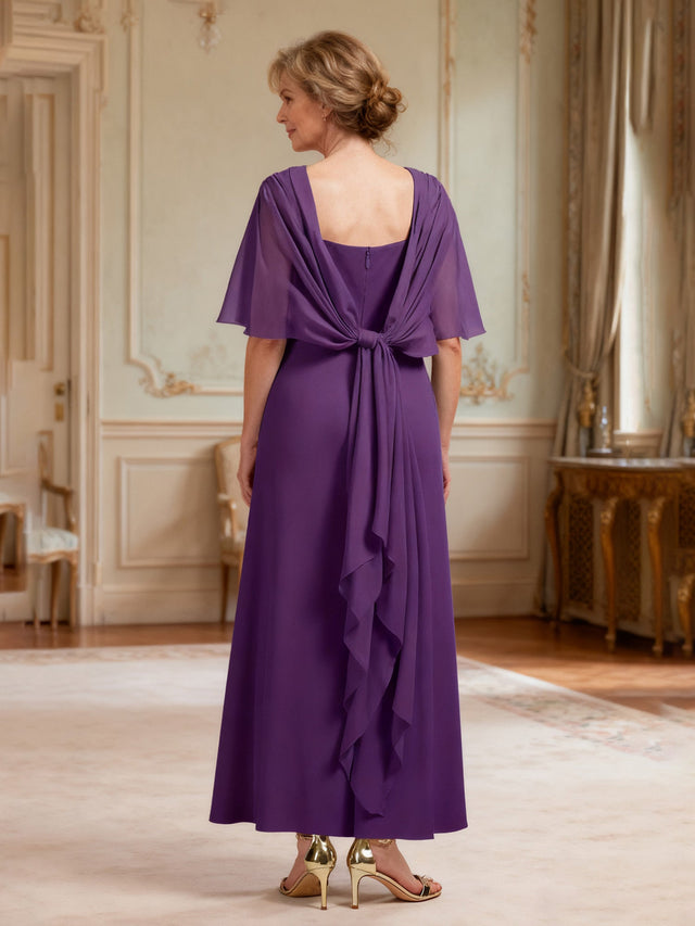 Bateau Neck Formal Mother Dress with Dramatic Back Drape Lime Green ...