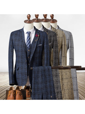 Notched Lapel Three Piece Men Suit with Flap Pockets – BABARONI