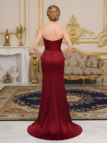 Pleated Sweetheart Corset Applique Mother Dress With Slit Ink Blue ...