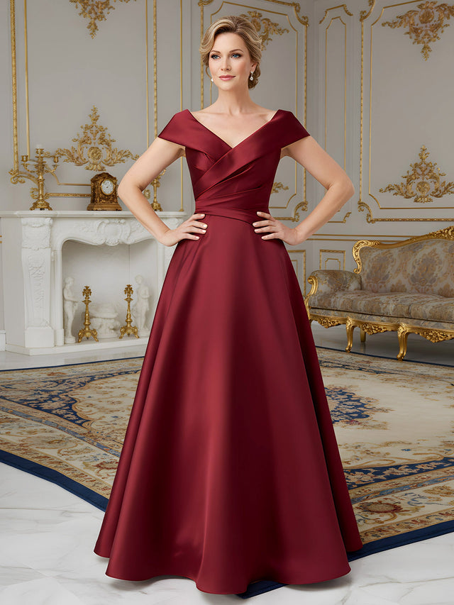 Elegant Pleated V-neck A-Line Sweep Train Mother Dress Dusty Rose ...