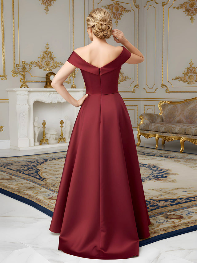 Elegant Pleated V-neck A-Line Sweep Train Mother Dress Dusty Rose ...