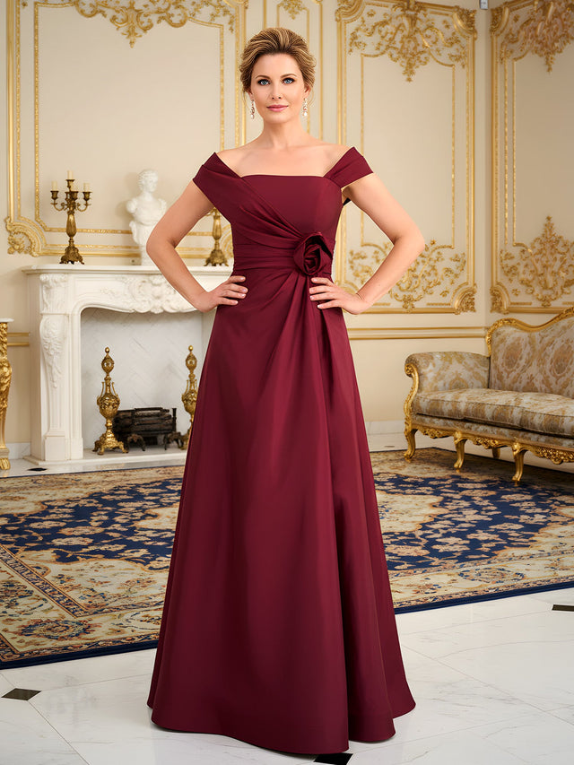 Square Neck A-Line Sweep Train Mother Dress With Flower Royal Blue ...