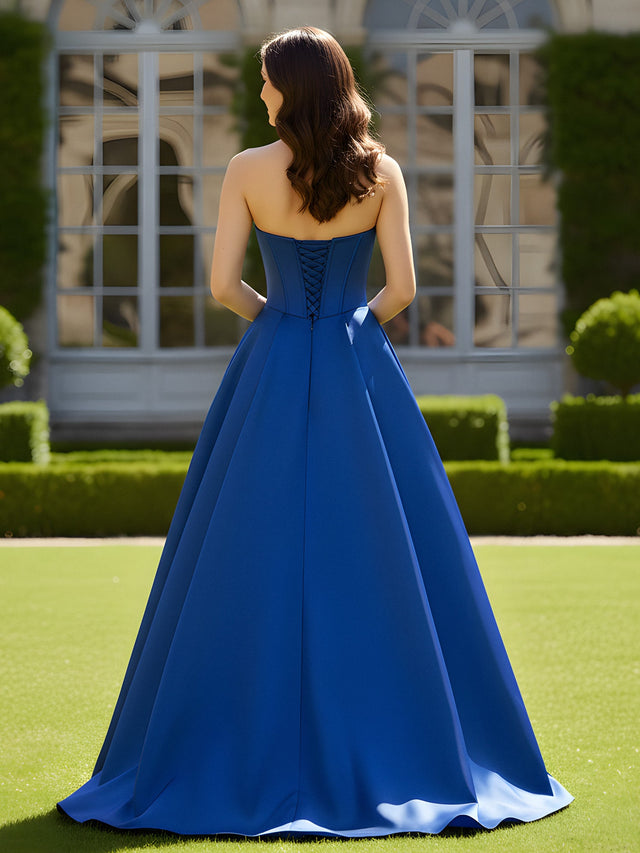 Sleeveless Sweep Train Satin Lace-Up Prom Dress Red – BABARONI