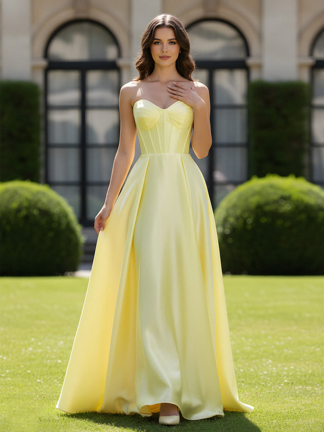 A-Line Sweetheart Satin Zipper Floor Length Prom Dress Lilac – BABARONI