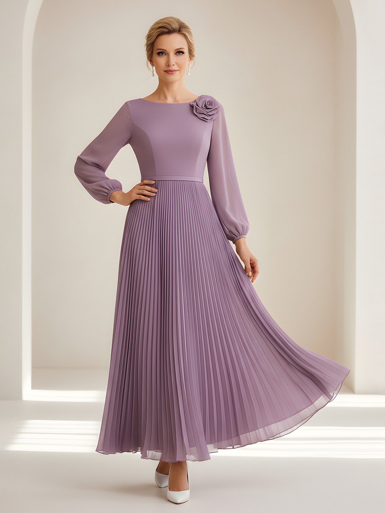 BABARONI Chiffon Wisteria Mother of the Bride Dresses A-line Bateau ...
