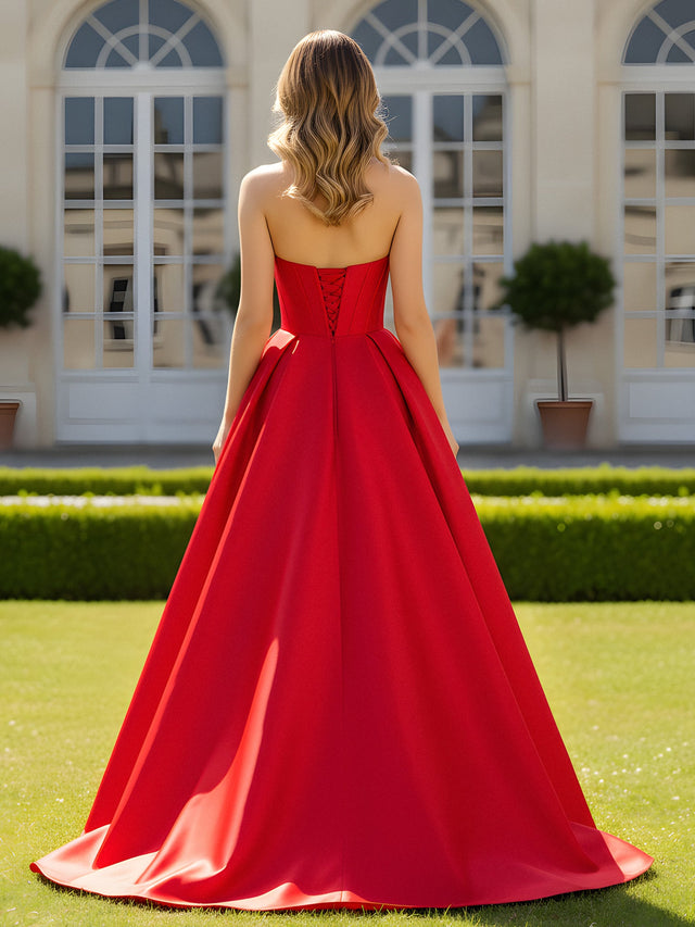 Sweetheart Neck A-Line Sweep Train Prom Gown With Slit Lilac – BABARONI