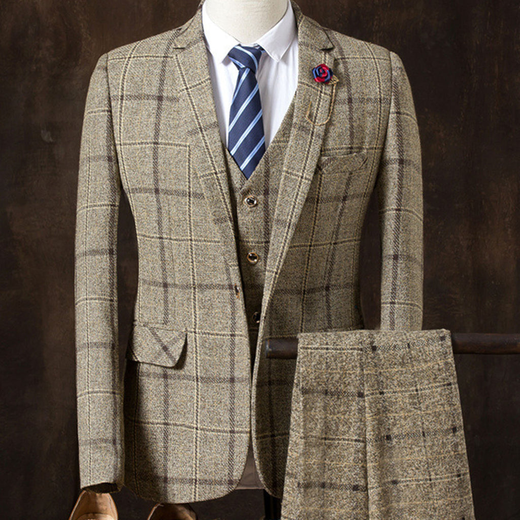 Notched Lapel Three Piece Men Suit with Flap Pockets – BABARONI