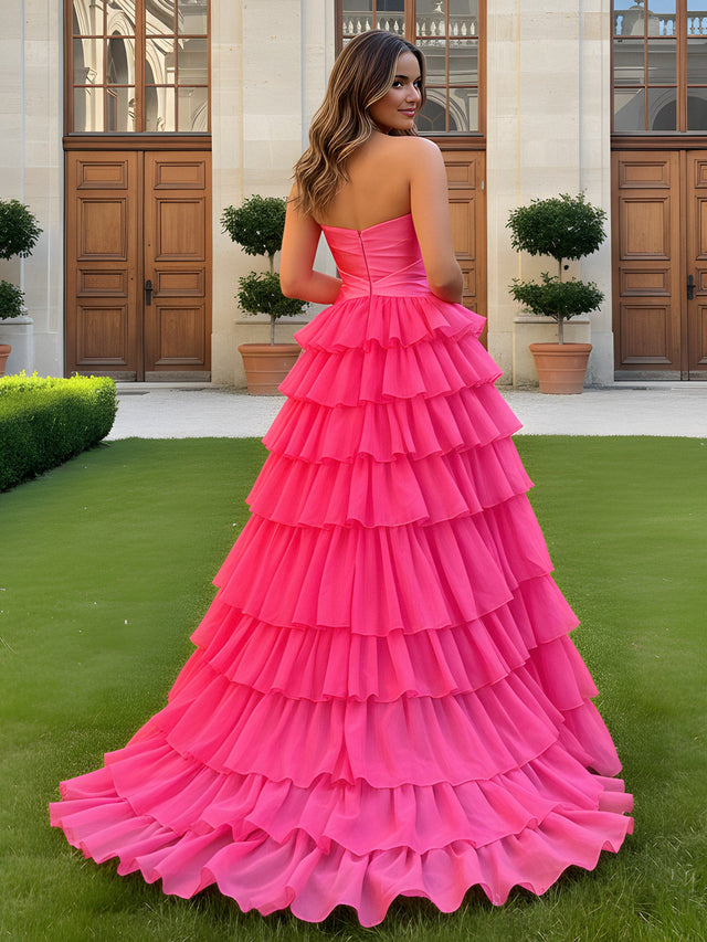 Sweetheart Neck Cutout A-Line Tiered Prom Dress With Slit Dusty Blue ...