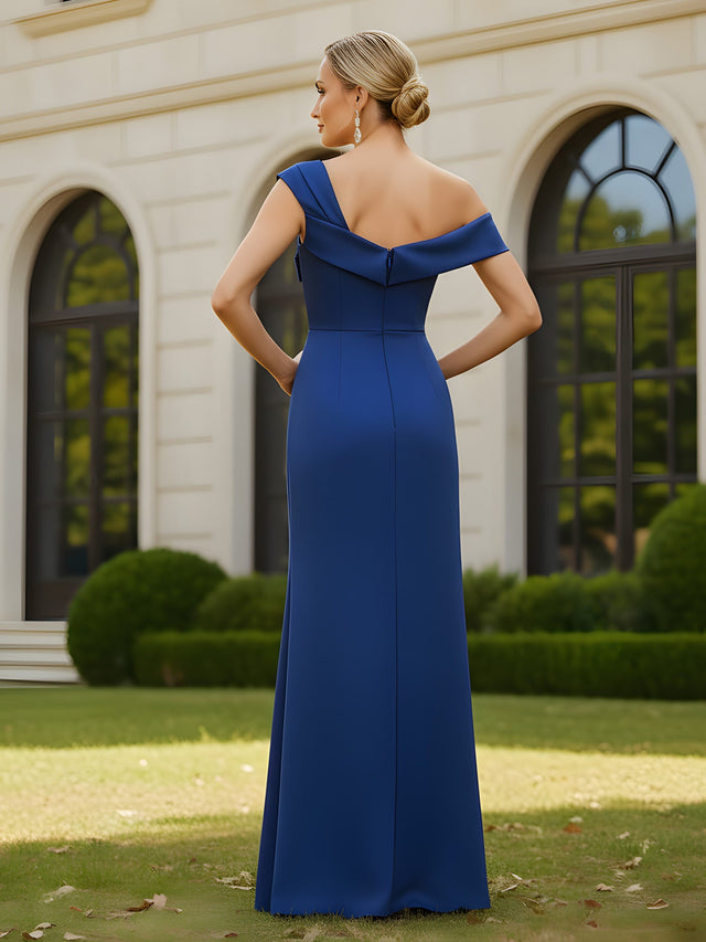 Elegant One Shoulder Sheath Long Mother Dress With Slit Lilac – BABARONI
