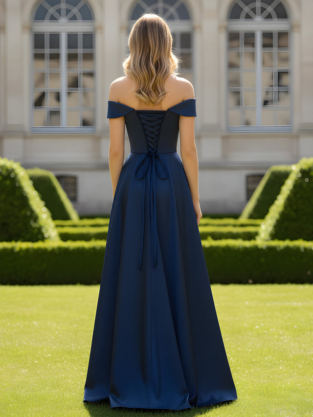 Off-The-Shoulder A-Line Satin Minimal Prom Dress Grape – BABARONI