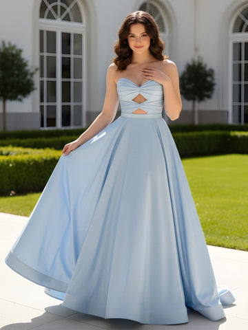 Pleated Sweetheart Satin Prom Dress With Sweep/Brush Train Flamingo ...