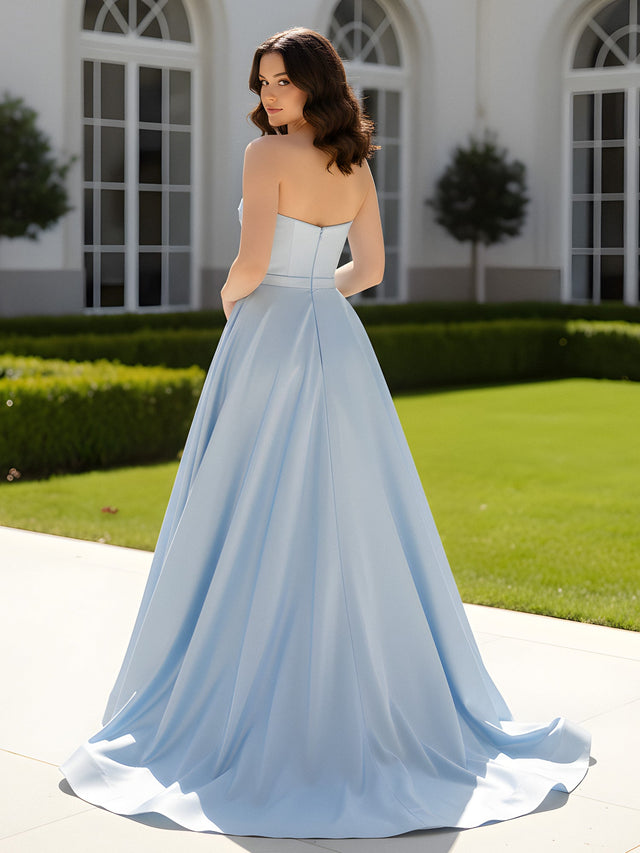 Pleated Sweetheart Satin Prom Dress With Sweep/Brush Train Lilac – BABARONI