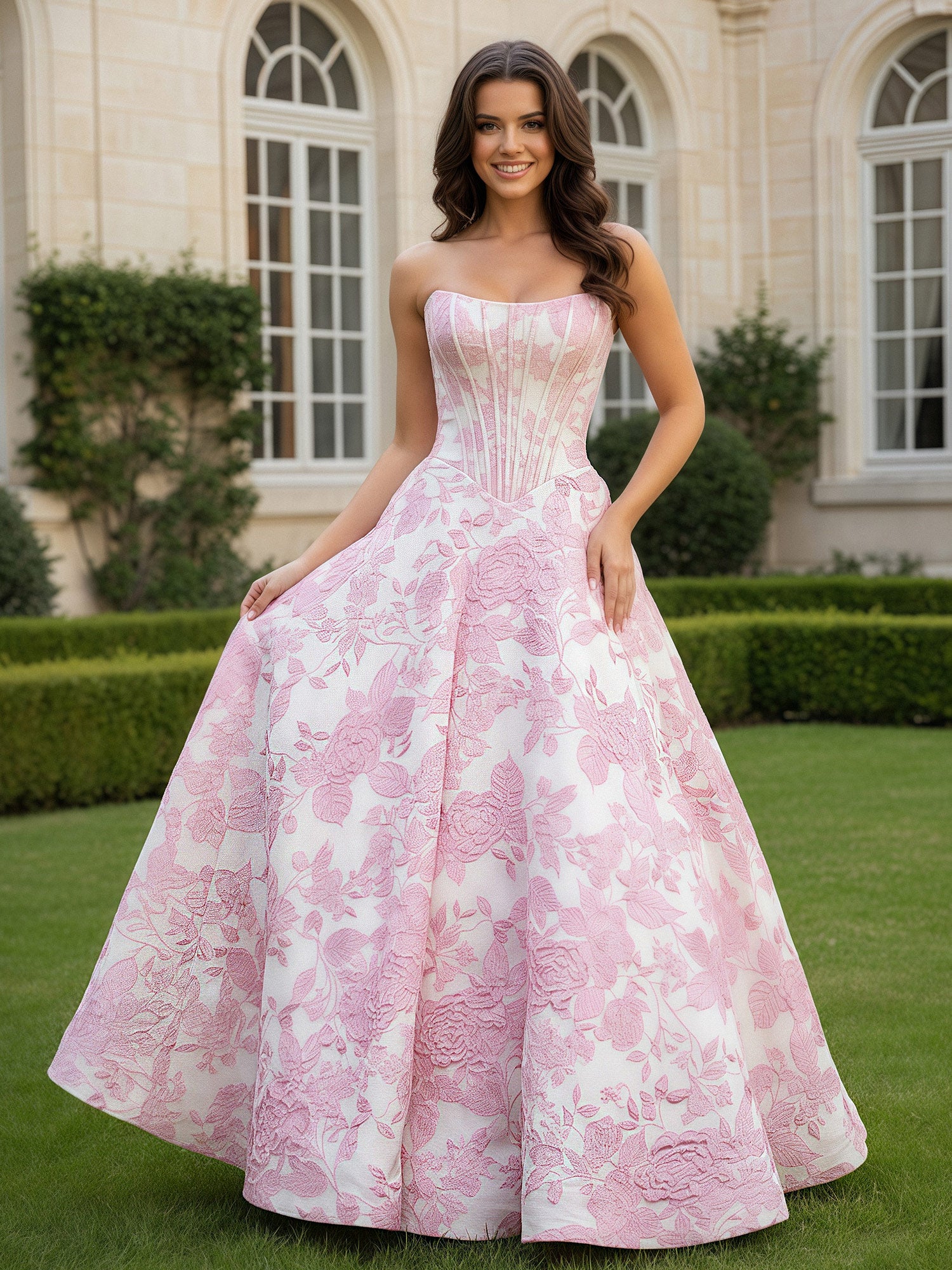 BABARONI Polyester As Picture Prom Dresses Ball Gown Strapless Flower ...
