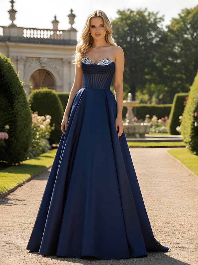 A-Line Ball Prom Gown with Illusion Corset Bodice Mulberry – BABARONI