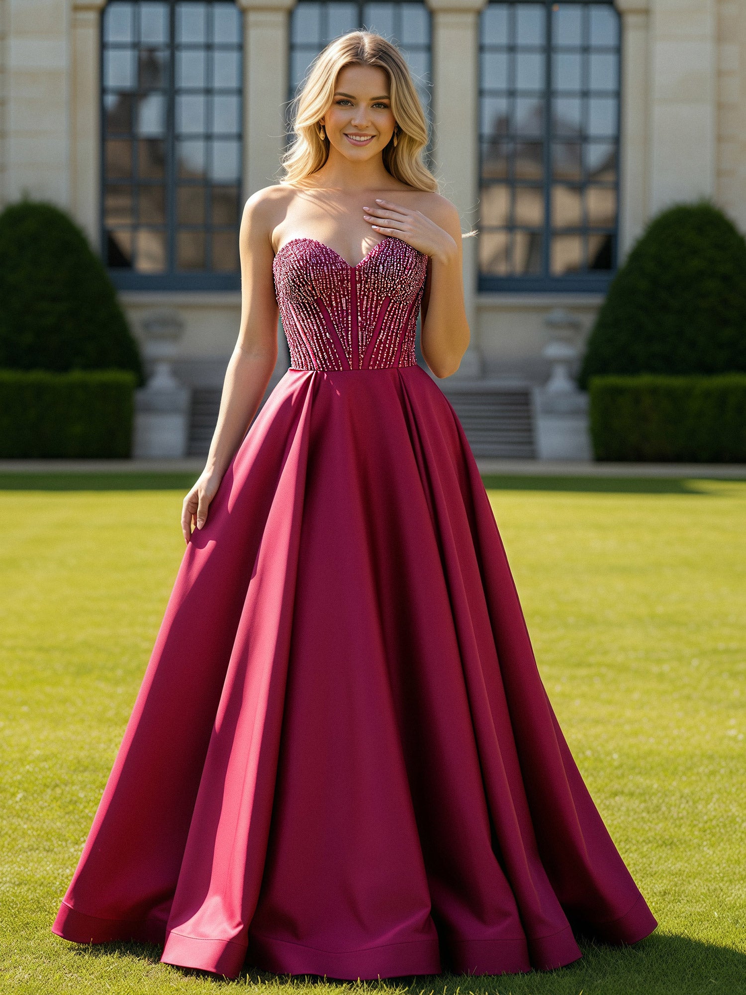 BABARONI Satin Mulberry Prom Dresses A-line Sweetheart Beaded ...