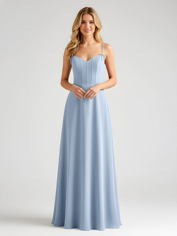 Spaghetti Strap A-Line Bridesmaid Maxi with Bow Ties Lime Green – BABARONI