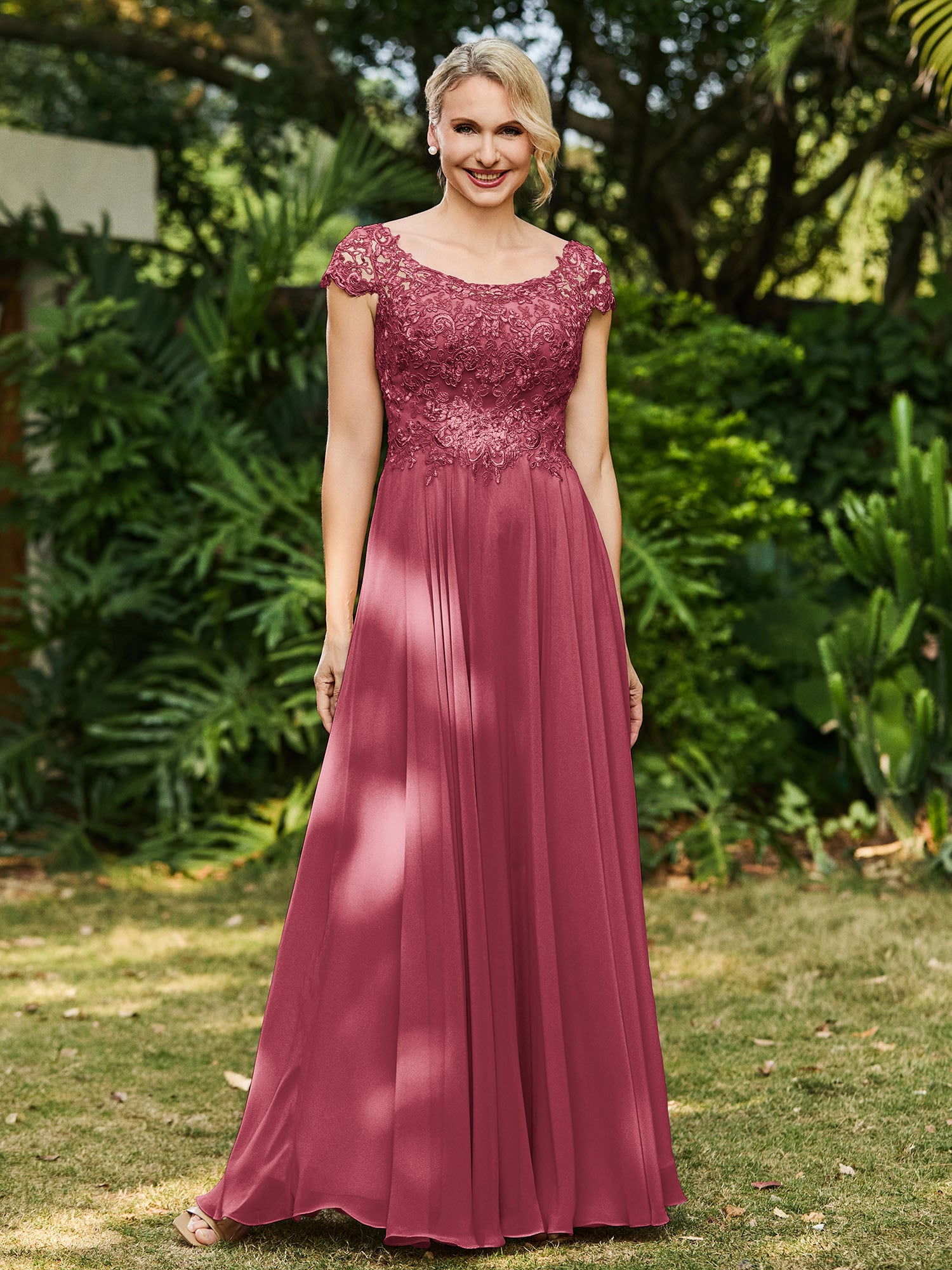 BABARONI Chiffon Cinnamon Rose Mother of the Bride Dresses A-line Scoop ...