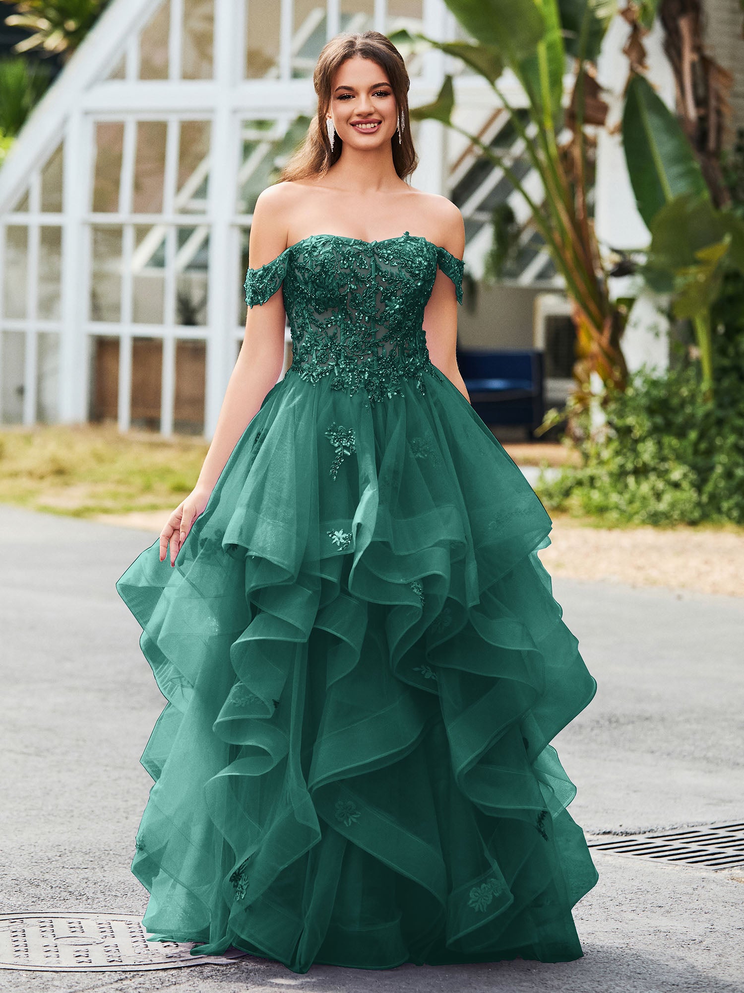 BABARONI Tulle Peacock Prom Dresses Ball Gown Off-the-shoulder ...