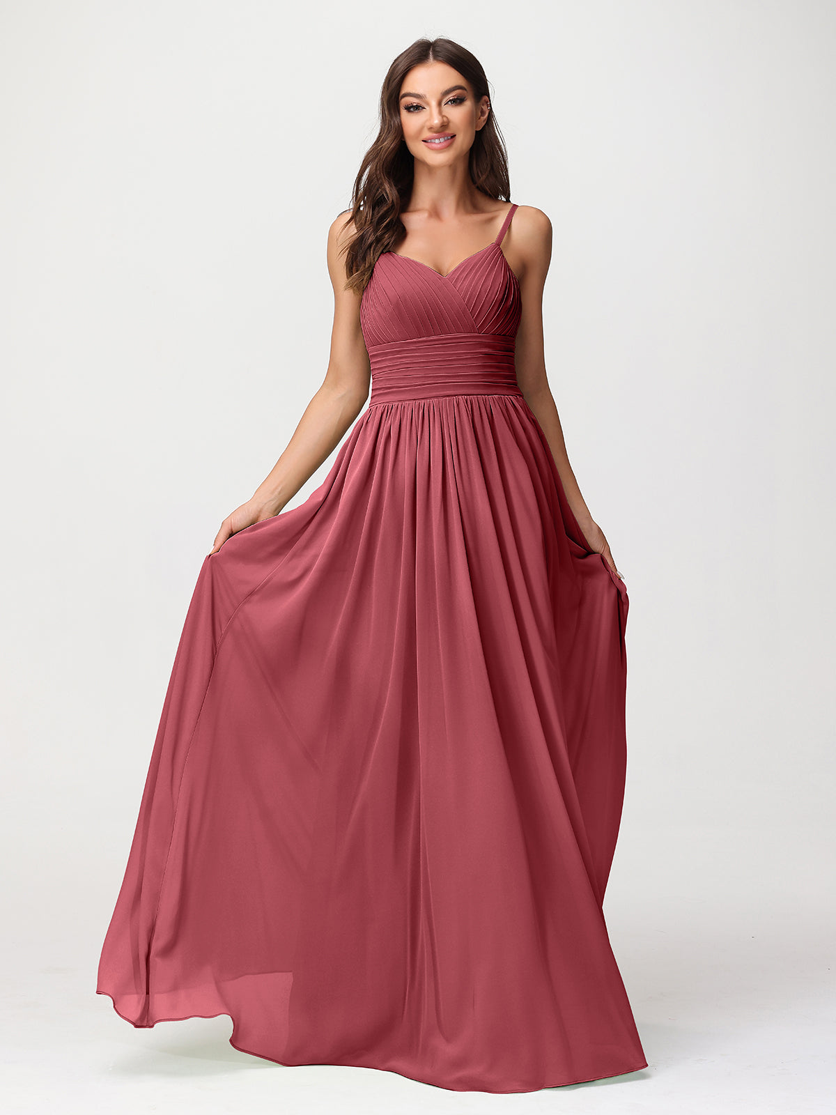 BABARONI Chiffon Cinnamon Rose Bridesmaid Dresses V-neck Floor-length ...