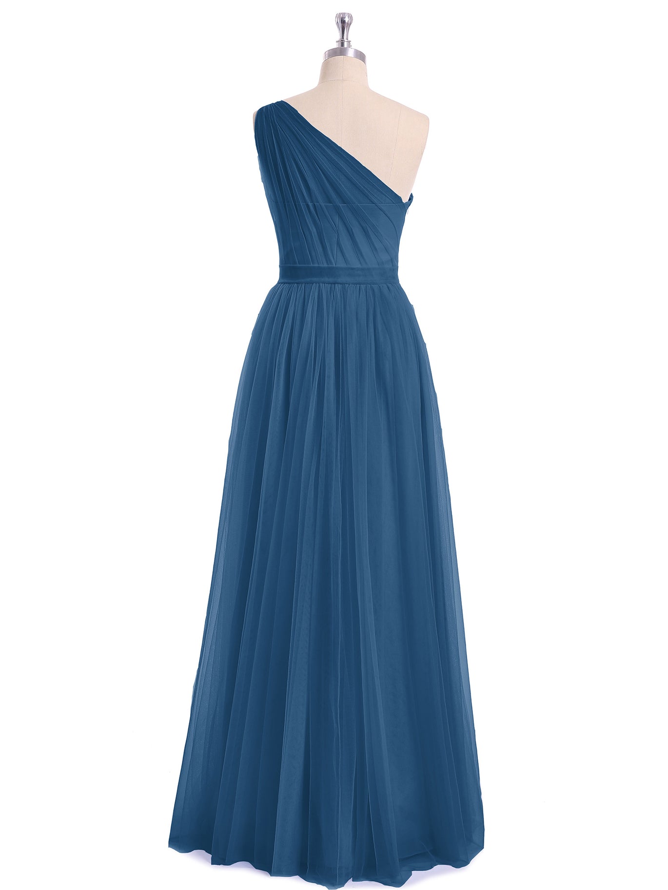 BABARONI Tulle Ink Blue Bridesmaid Dresses One Shoulder Floor-length ...