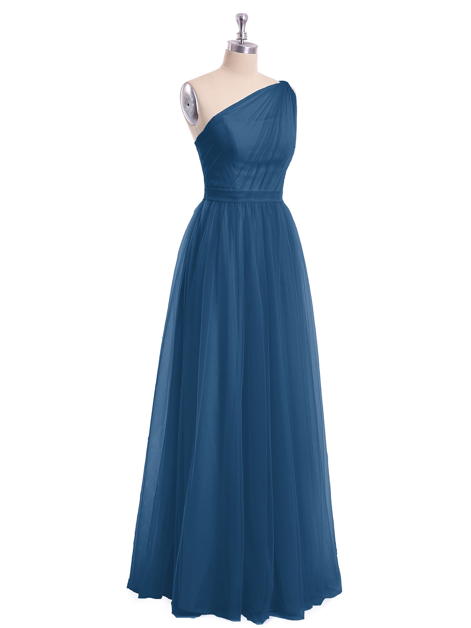 One Shoulder Mesh Wedding Party Bridesmaid Gown Ink Blue – BABARONI