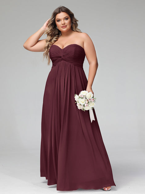 BABARONI Chiffon Cabernet Bridesmaid Dresses Sweetheart Floor-length ...