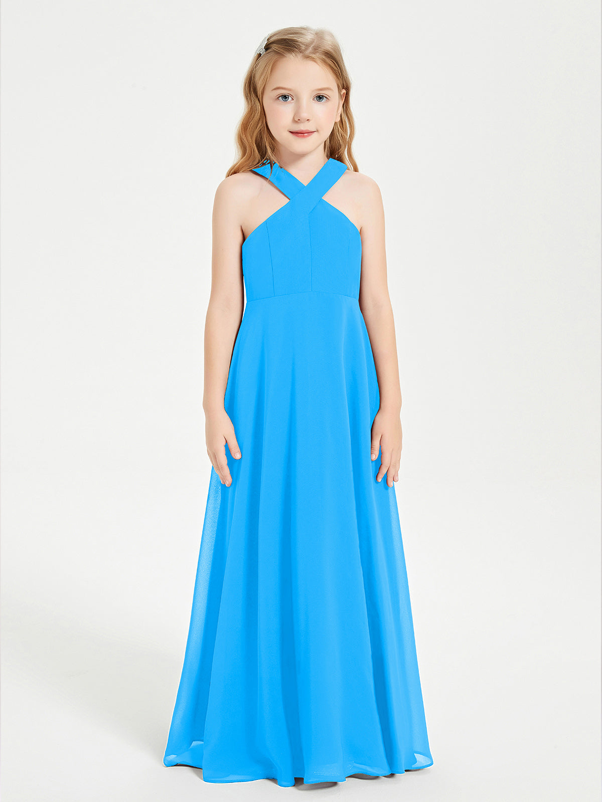 BABARONI Chiffon Ocean Blue Junior Bridesmaid Dresses A-line Grecian ...