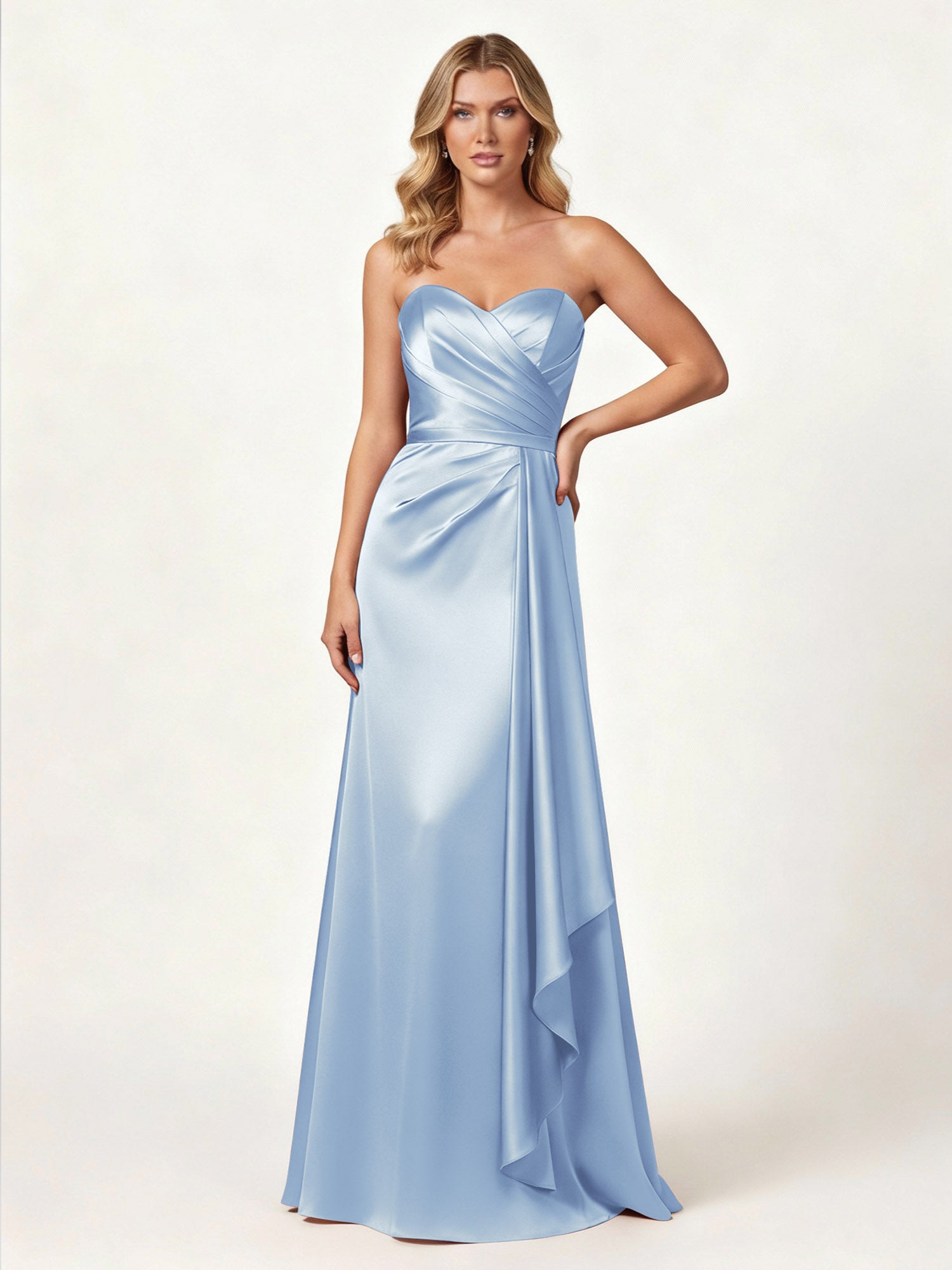BABARONI Satin Sky Blue Bridesmaid Dresses Sweetheart Floor-length ...