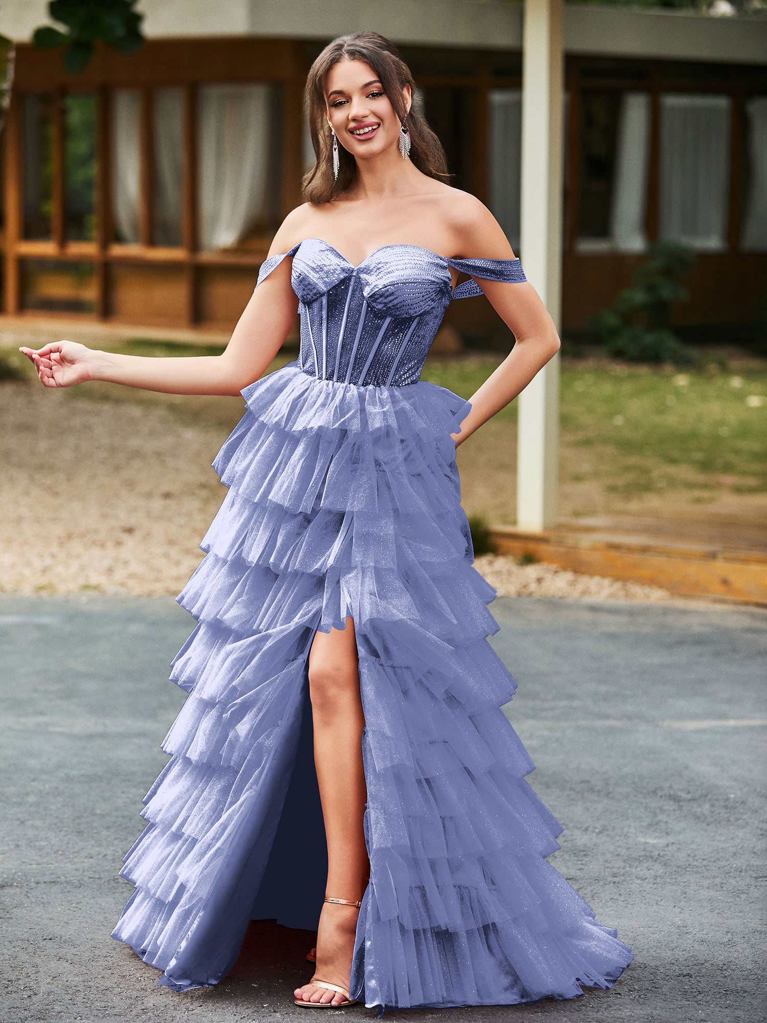 BABARONI Tulle Periwinkle Prom Dresses Ball Gown Off-the-shoulder ...