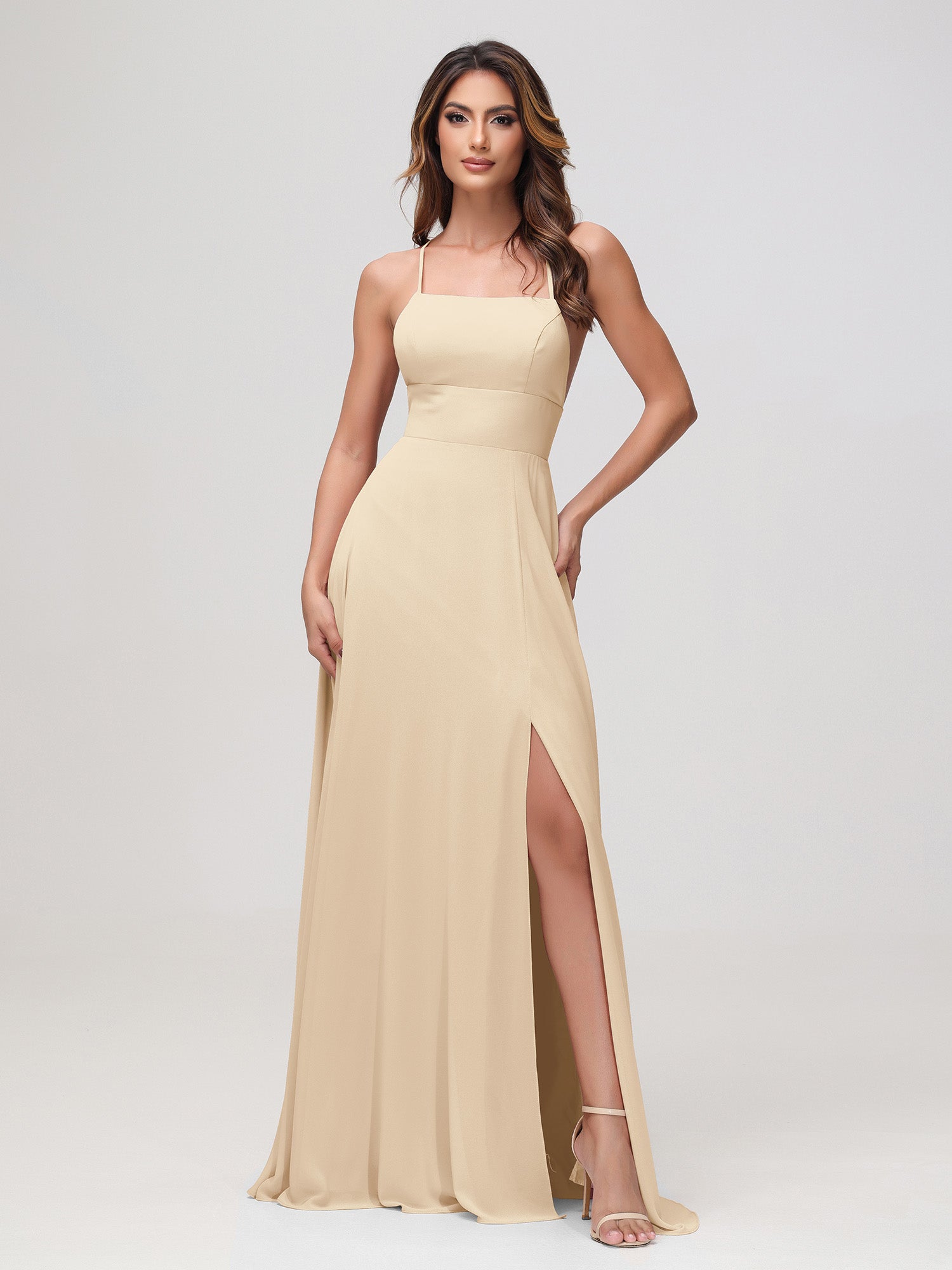 BABARONI Chiffon Champagne Bridesmaid Dresses Square Floor-length ...