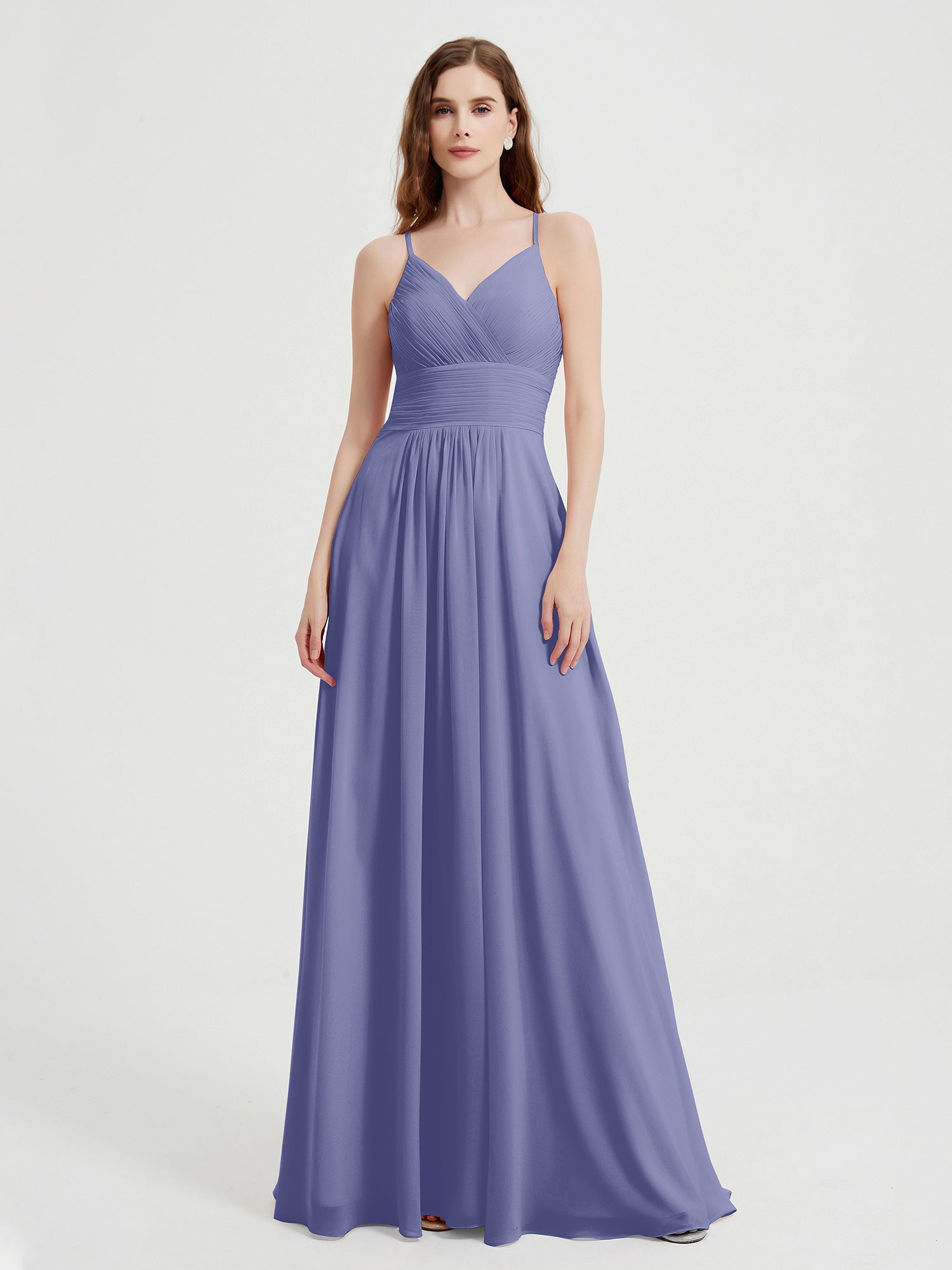 BABARONI Chiffon Periwinkle Bridesmaid Dresses V-neck Floor-length ...